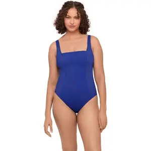 S3 APPAREL Square Neck One-piece Swimsuit With Lace-up Back - Indigo