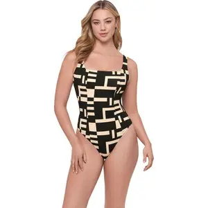 S3 APPAREL Square Neck One-piece Swimsuit With Lace-up Back - Off Grid