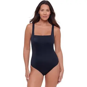 S3 APPAREL Square Neck Lace-up Back One Piece Swimsuit - Onyx Black