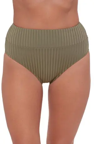 S3 APPAREL Ribbed High Waist Bikini Bottom - Eucalyptus