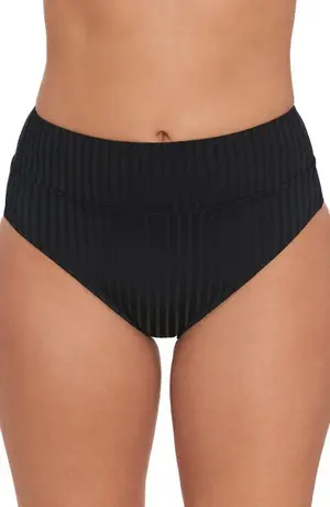 S3 APPAREL Ribbed High Waist Bikini Bottom - Onyx Black