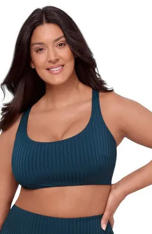 S3 APPAREL Ribbed Scoopneck Crossback Bikini Top Dusk Blue