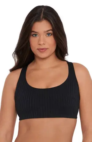 S3 APPAREL Ribbed Scoopneck Crossback Bikini Top - Onyx Black