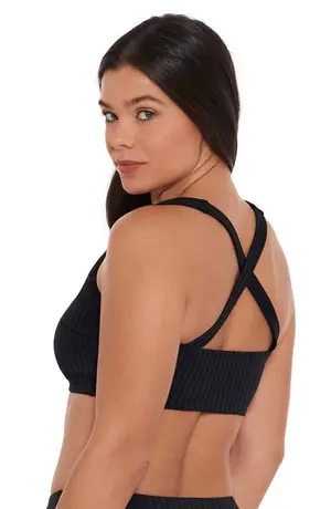 S3 APPAREL Ribbed Scoopneck Crossback Bikini Top - Onyx Black