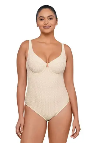S3 APPAREL Ribbed Scoopneck Crossback Bikini Top Pearl