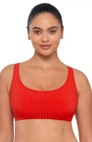 S3 APPAREL Ribbed Scoopneck Crossback Bikini Top Scarlet