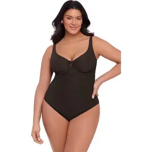 S3 APPAREL Textured Underwire One-piece Swimsuit - Onyx Black