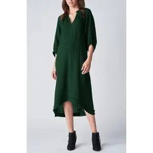 OCEAN+MAIN Gauze A-line Dress With Pockets - Forest