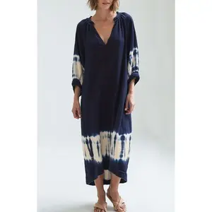 OCEAN+MAIN Gauze A-Line Dress With Pockets Navy + Sedona