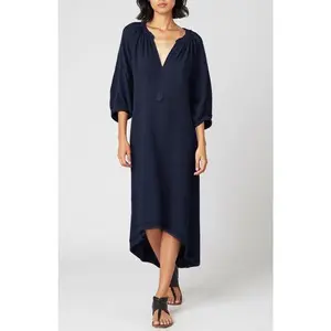 OCEAN+MAIN Gauze A-line Dress With Pockets - Navy