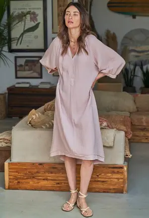 OCEAN+MAIN Gauze A-line Dress With Pockets - Shell Pink