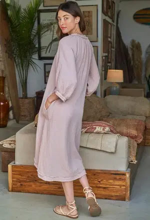 OCEAN+MAIN Gauze A-line Dress With Pockets - Shell Pink