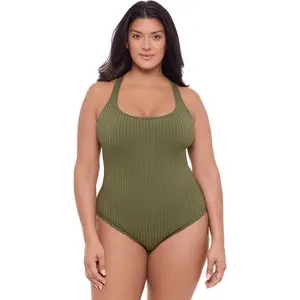 S3 APPAREL Ribbed Scoopneck Crossback One Piece Swimsuit - Eucalyptus