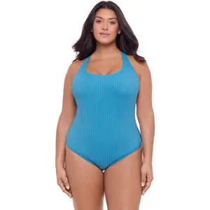 S3 APPAREL Ribbed Scoopneck Crossback One Piece Swimsuit - Lake Blue
