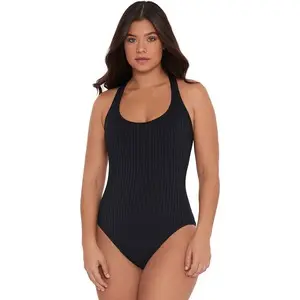 S3 APPAREL Ribbed Scoopneck Crossback One Piece Swimsuit - Onyx Black