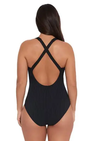 S3 APPAREL Ribbed Scoopneck Crossback One Piece Swimsuit - Onyx Black