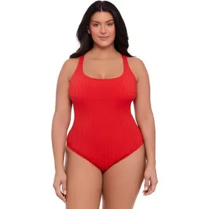 S3 APPAREL Ribbed Scoopneck Crossback One Piece Swimsuit - Scarlet