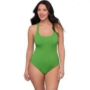 S3 APPAREL Ribbed Scoopneck Crossback One Piece Swimsuit - Serpentine