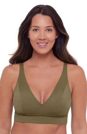 S3 APPAREL Supportive Banded Plunge V-neck Bralette Swimsuit Top - Eucalyptus