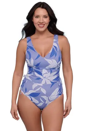 S3 APPAREL Cinched One-piece Swimsuit - Water Lilies Iris