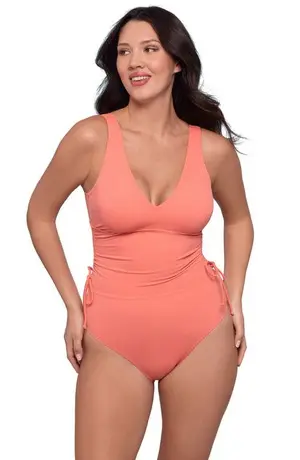 S3 APPAREL One-piece Swimsuit With Adjustable Side Ties And Shirring - Watermelon