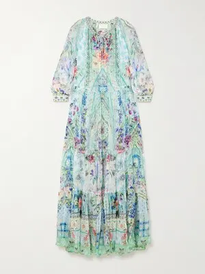 Camilla Embellished Tiered Printed Silk-crepon Maxi Dress - Blue