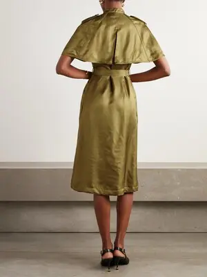 Burberry Layered Belted Satin-twill Midi Dress