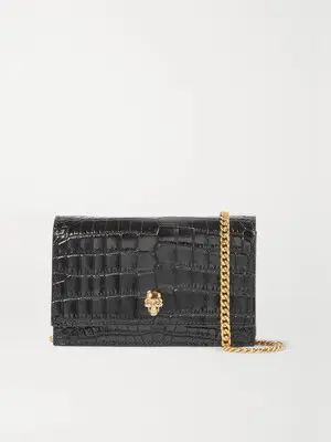 Alexander McQueen Skull Small Embellished Croc-effect Patent-leather Shoulder Bag