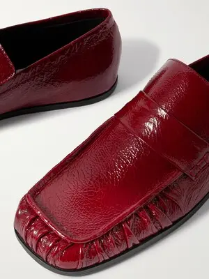 JIL SANDER Crinkled Glossed-leather Loafers
