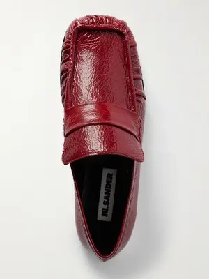 JIL SANDER Crinkled Glossed-leather Loafers