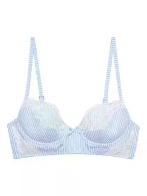 Fleur Du Mal Striped Lace-detail Bra - Blue