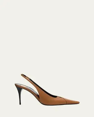 Saint Laurent Babylone Leather Slingback Pumps - Chestnut