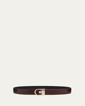 Saint Laurent Logo Reversible Leather Belt - Black Red Tan