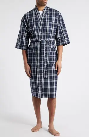 Majestic International Plaid Cotton Oxford Cloth Robe - Shade