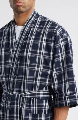 Majestic International Plaid Cotton Oxford Cloth Robe