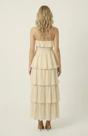 MODENAIRE Strapless Tiered Ruffle Maxi Dress