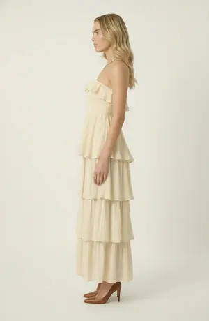 MODENAIRE Strapless Tiered Ruffle Maxi Dress