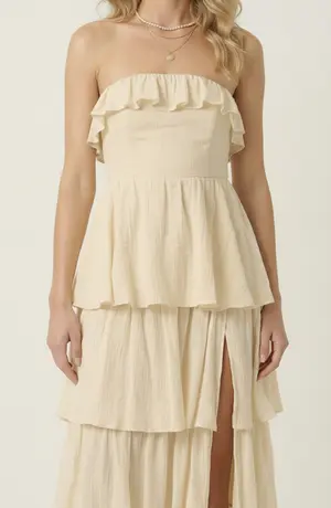 MODENAIRE Strapless Tiered Ruffle Maxi Dress