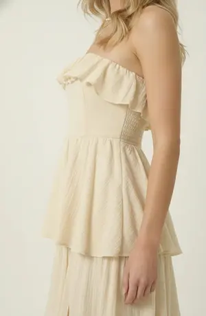 MODENAIRE Strapless Tiered Ruffle Maxi Dress