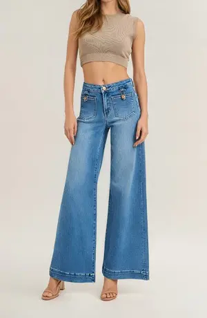 MODENAIRE High-Waist Wide-Leg Jeans With Patch Pockets