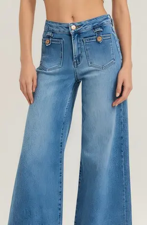 MODENAIRE High-waist Wide-leg Jeans With Patch Pockets