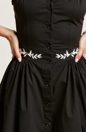 MODENAIRE Embroidered Waist Halter Mini Dress - Black