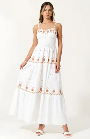 MODENAIRE Embroidered Tiered Maxi Dress
