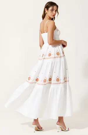 MODENAIRE Embroidered Tiered Maxi Dress