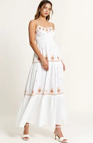 MODENAIRE Embroidered Tiered Maxi Dress
