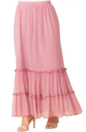 KIYONNA Isla Tiered Mesh Maxi Skirt - Rose Quartz