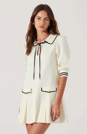 MODENAIRE Long-sleeve Pleated Mini Dress