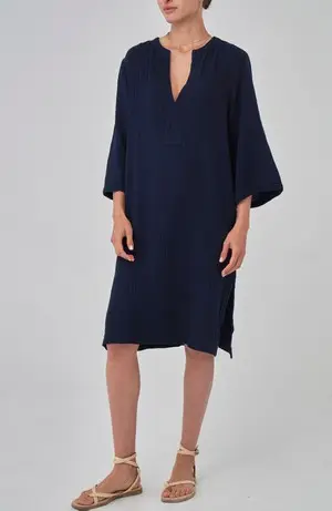 OCEAN+MAIN Short Gauze Tunic Dress With Pockets - Navy