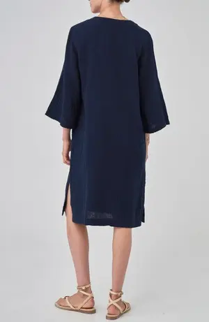 OCEAN+MAIN Short Gauze Tunic Dress With Pockets - Navy