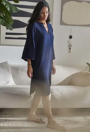 OCEAN+MAIN Short Gauze Tunic Dress With Pockets - Navy